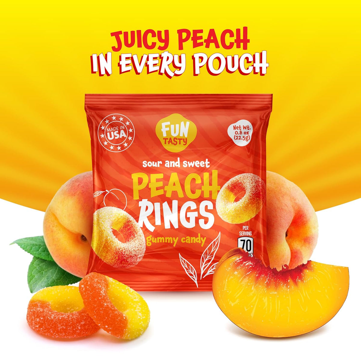 Peach Rings - 0.8 Ounce Pouch (24 Count) - Peach Gummy Candies in Indi ...